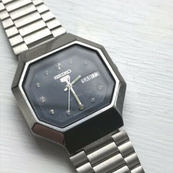 Vintage Seiko 5 Automatic 6309-527A Rare Octagon Black Dial Day/date ...
