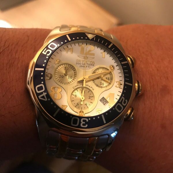 INVICTA SWISS QUARTZ LUPAH DIVER MODEL 3215 SS/18K GOLD BLUE BEZEL MINT ...