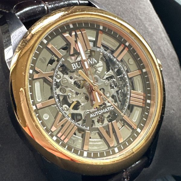 Bulova Men's Classic Automatic Full Skeleton Brown Leather Watch 43 MM ...