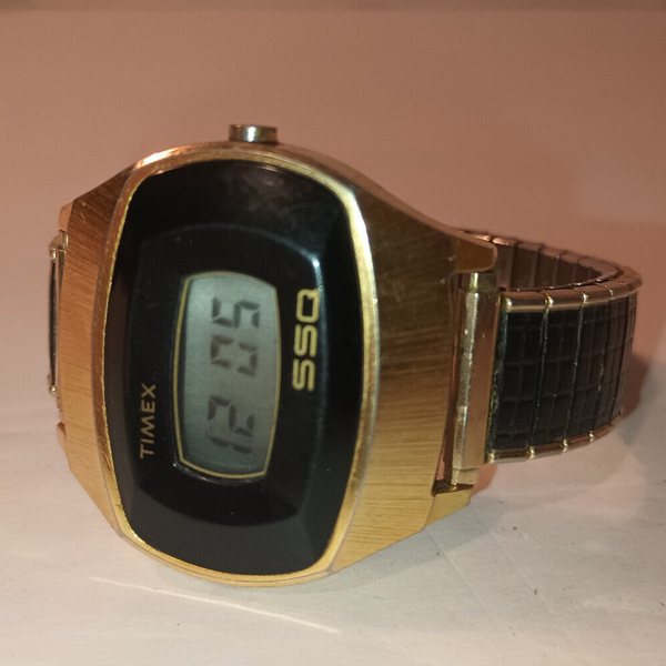 Retro 1970s Timex SSQ LCD Digital Watch Gold Black Working New Batt ...