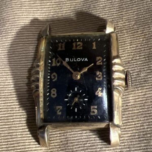 VINTAGE BULOVA 1952 (L2) TANK WATCH Black Dial ART DECO Curve Crystal 4 ...