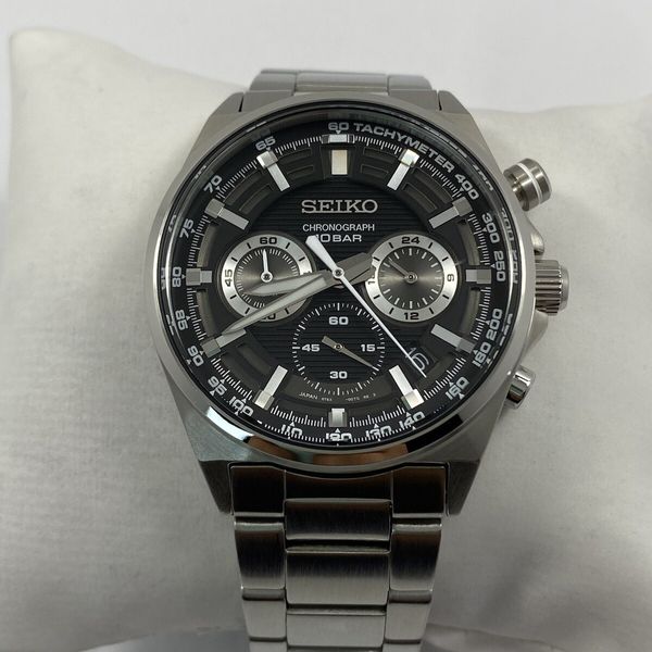 Seiko Essentials Chronograph Quartz Black Dial Stainless Steel Mens ...