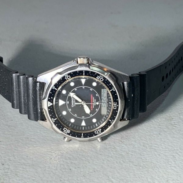 MENS CASIO AMW 320R ANA DIGI DIVER STYLE BLACK DIAL WATCH 2701 MOVT ...