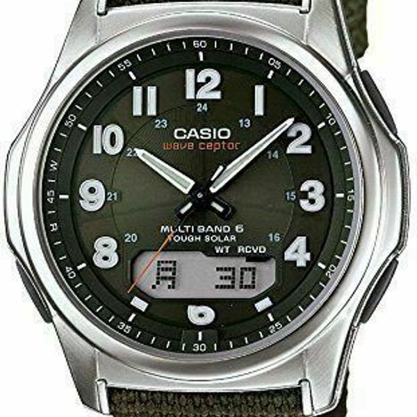 Casio WVAM630B-3A Solar Atomic Waveceptor Watch, Green Nylon ...
