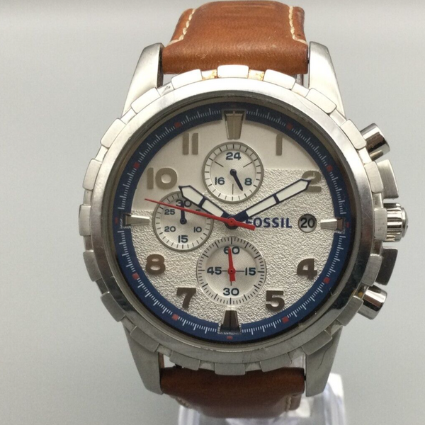 Fossil Dean Watch Men Silver Tone Chronograph Date Leather Band New Battery | WatchCharts ...