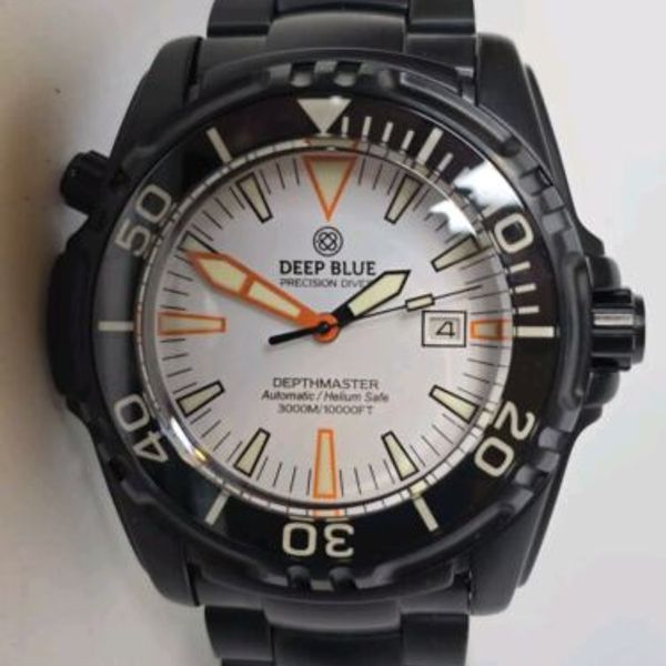 Deep Blue Men's Depthmaster 3k Automatic Watch White Dial Black PVD ...