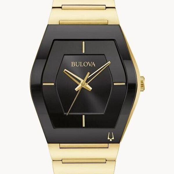 Bulova Futuro Gemini Black Dial Gold Tone Stainless Steel Men's Watch ...