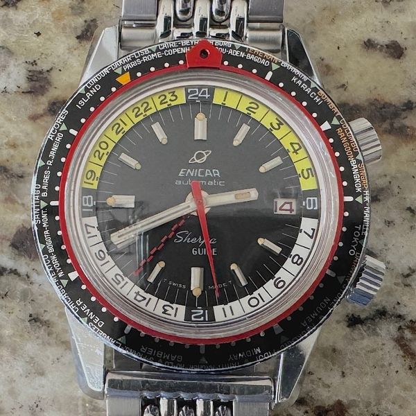 1968 Enicar Sherpa Guide 600 GMT Mk III + Book | WatchCharts Marketplace