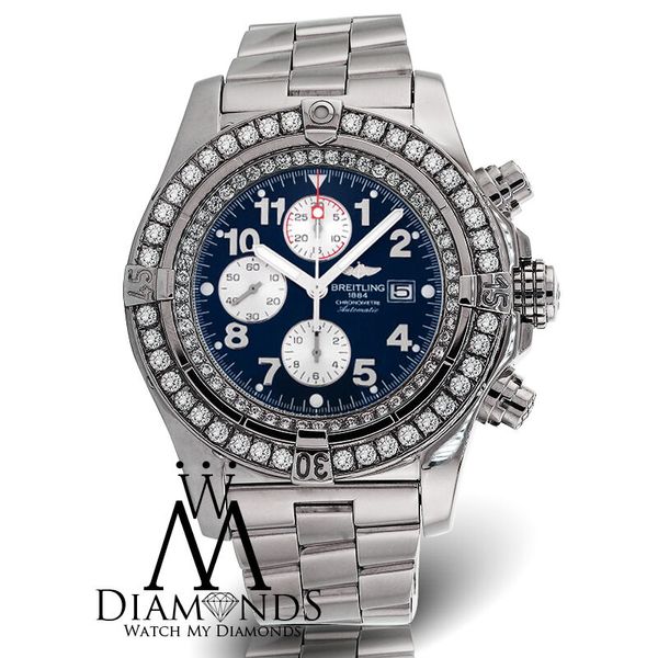 Diamond Breitling Super Avenger A13370 Blue Face Diamond Bezel ...