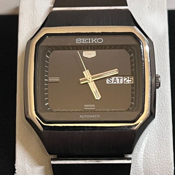 Seiko 5 Automatic 6309-5640 Black Square TV Dial Day Date Men Vintage Watch | WatchCharts ...