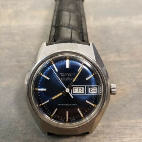 Vintage 1979 Timex Ocean Blue Automatic Mens Watch Day-Date Running ...
