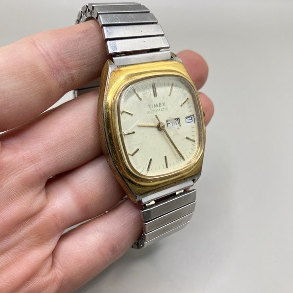 Timex Vintage 1982 Pre E-Line Automatic Watch 34MM Square Gold Tone ...