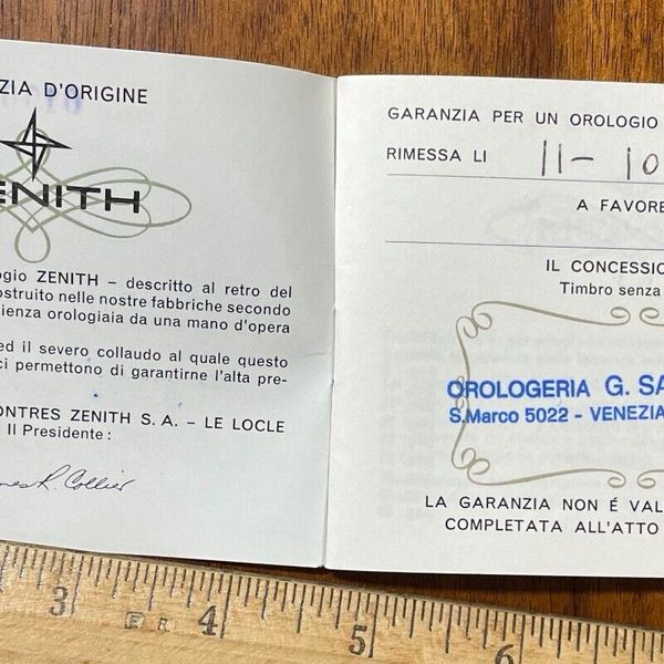 Vintage 1973 instructions warranty Zenith watch El Primero Chronograph ...
