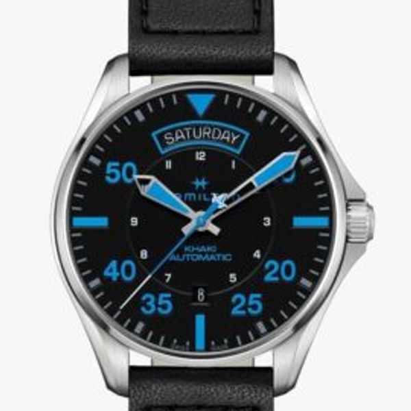 Hamilton Khaki Aviation Men's Black Watch with Leather Band - H64625731 ...