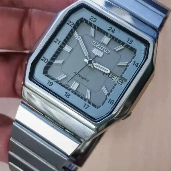 Seiko 5 automatic 17 jewels vintage Square shape Grey dial Cal 7009 | WatchCharts Marketplace