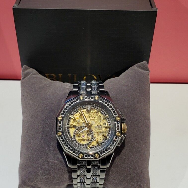 Men's Bulova Automatic Skeleton Dial Black Gunmetal Watch Model ...