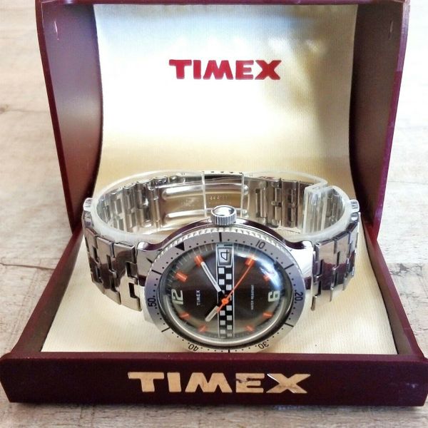 Vintage Timex Racing Dial Drivers Watch Chequered Flag Design Boxed ...