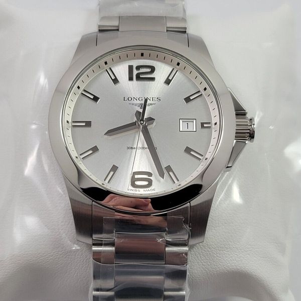 Longines Conquest SWISS Quartz Silver Dial Stainless Steel Men's Watch ...