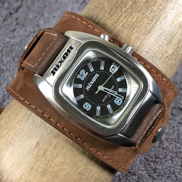 Nixon Rocker The Power Slave Men Black Dial Date Leather Quartz Watch 7 ...