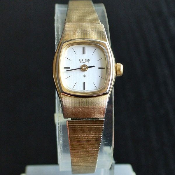 VINTAGE CITIZEN ELEGANT RECTANGLE DIAL QUARTZ WOMEN'S GOLD BRACELET ...