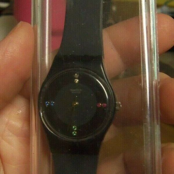 Vintage 80s Swatch Watch 755 Black with Bling Stones in Original Box ...