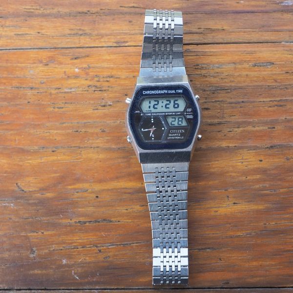 Citizen 41-9010 Chronograph Dual time Crystron LC ana-digi men's wrist ...