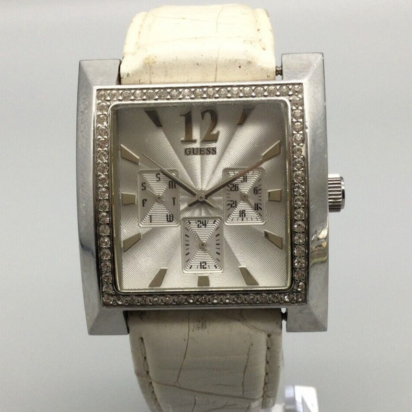 Guess Elle Timeless Beauty Watch Women Tone Pave Day Date Leather New ...