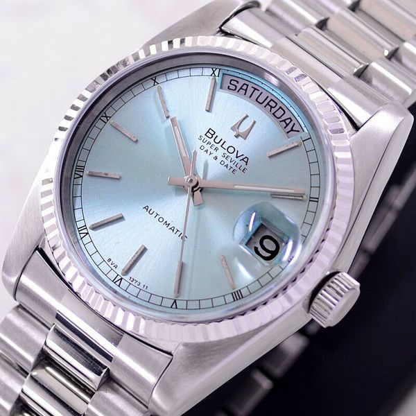 VINTAGE BULOVA SUPER SEVILLE AUTOMATIC DAY&DATE SKY BLUE DIAL MEN'S ...