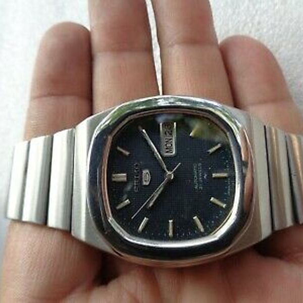 RARE VINTAGE SQUARE SS BLUE DIAL 7019-5140 SEIKO 5 MEN'S AUTOMATIC ...