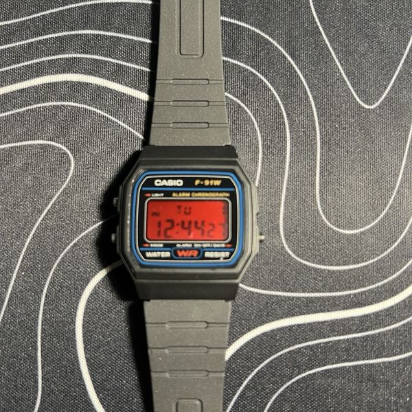 Modified - Casio F-91W-1YER Casual Resin Digital Watch Red screen tint ...
