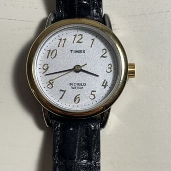 Timex Watch Women Indiglo 25mm Gold Tone Analog White Dial WR30M, New Battery | WatchCharts ...