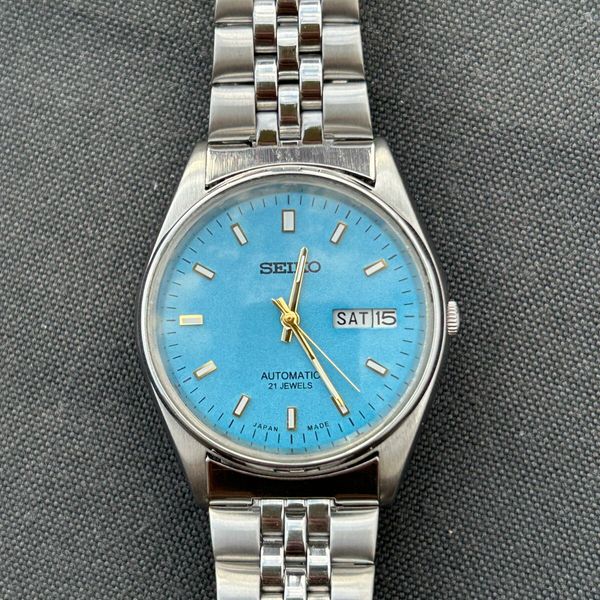 AUTOMATIC SEIKO VINTAGE LIGHT BLUE DIAL DAY DATE 6309 WRIST WATCH ...