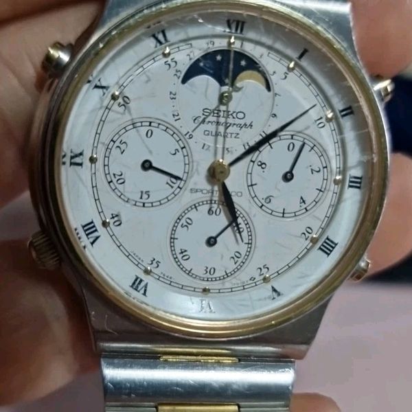 SEIKO 7A48-7000 Moon Phase Chronograph Quartz Men's 39mm Watch Vintage ...