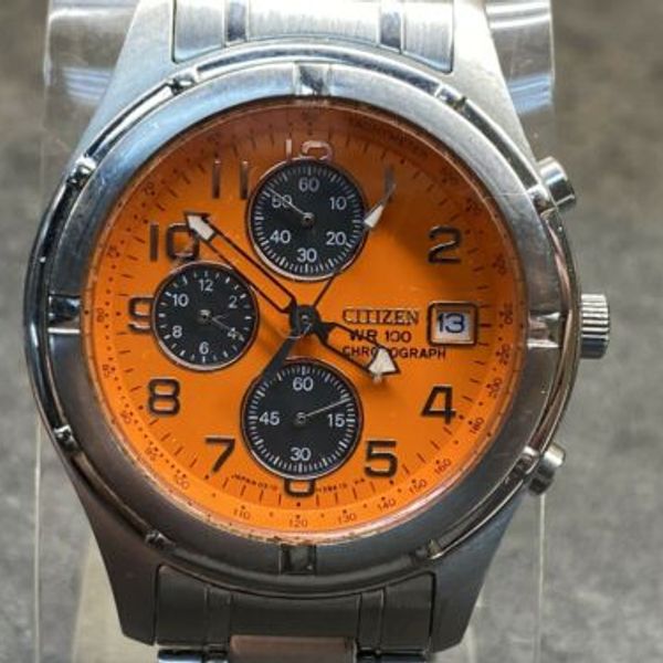CITIZEN Stainless Steel 0510-H22951K ORANGE DIAL Quartz Chronograph ...
