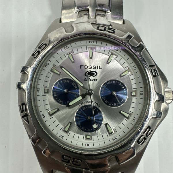 Fossil Quartz Watch BQ-9165 Men 100m Silver Steel Rotating Bezel ...
