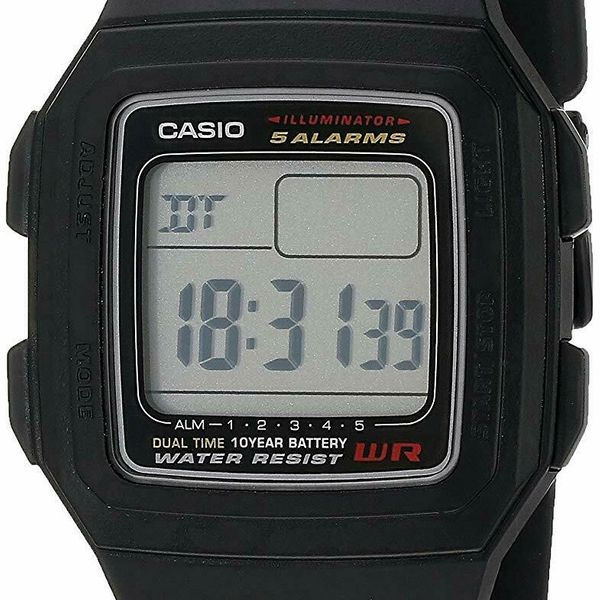 Casio F201WA-1A, Digital Watch, Black Resin Band, 5 Alarms, 10 Year ...