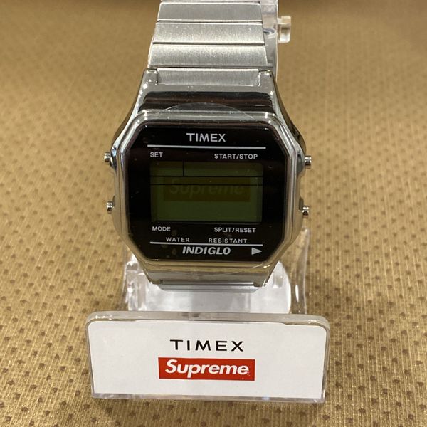 Supreme TIMEX Menâ s Watch Digital Square Silver w/Box | WatchCharts ...