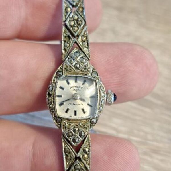 Ladies' Vintage Rotary Marcasite Swiss Made 17 Jewelled Hand Wind Watch ...