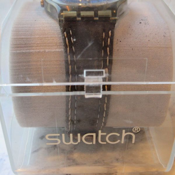 SWATCH BLUE CHOCO STANDARD GENTS LEATHER BANK WRISTWATCH IN CASE TESTED ...