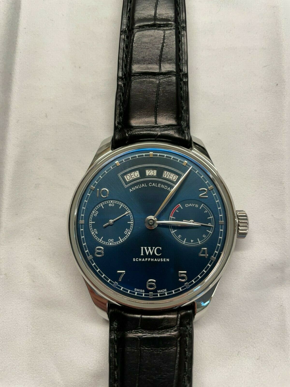 IWC Portugieser Annual Calendar Power Reserve Stainless Blue Dial ...