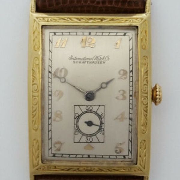 IWC International Watch Co 18k Gold Art Deco Large Rectangular Curved ...