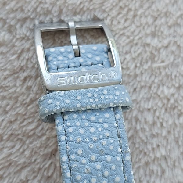 LADIES SWATCH TICKING FISH CHRONO IRONY WATCH. WORKING. LEATHER STRAO ...