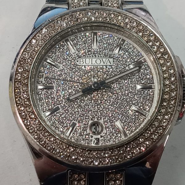 BULOVA CRYSTAL PAVE MEN'S STAINLESS STEEL WATCH 96B235 - Works - New ...