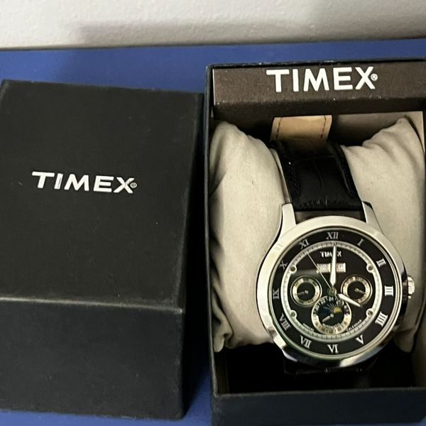 TIMEX AUTOMATIC ANNUAL CALENDAR MENS WATCH T2N292 BLACK DIAL EXHIBITION ...