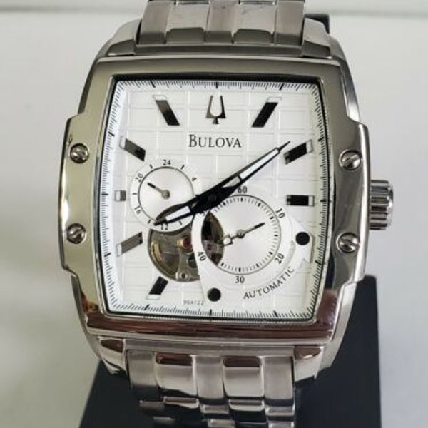 Bulova Automatic men's watch 38×48mm open heart all steel 96A122 silver ...