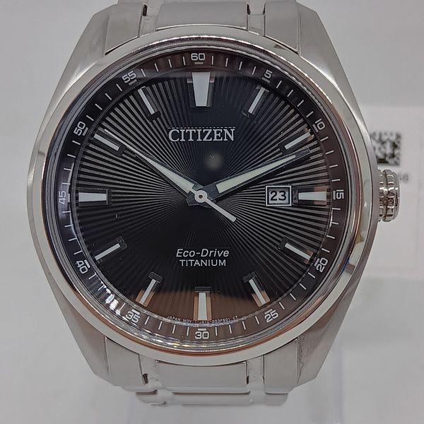 Citizen Eco-Drive AW1248-80E Men's 42mm Black Dial Solar Date Titanium ...