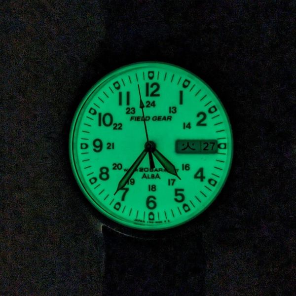 SEIKO ALBA FIELD GEAR Military Watch V743-8000 Full Luminous Dial Day ...