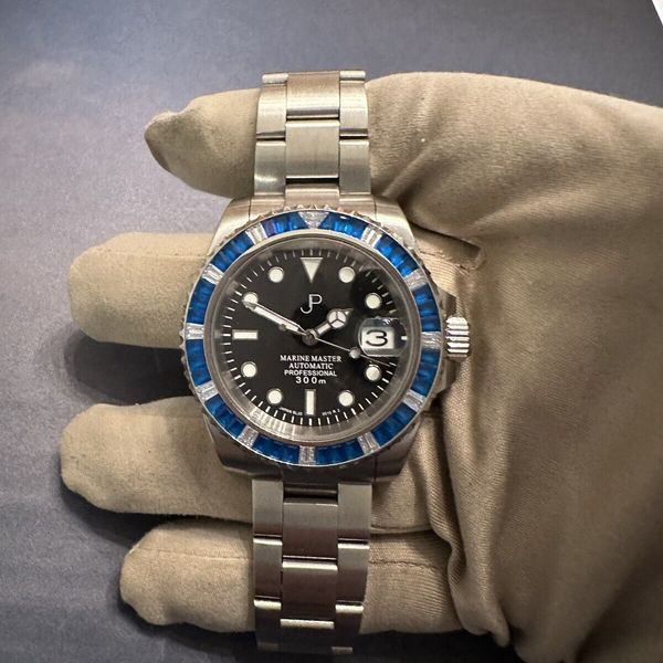 seiko nh35 JP custom watch 40m sapphire automatic watch black Dial Blue ...