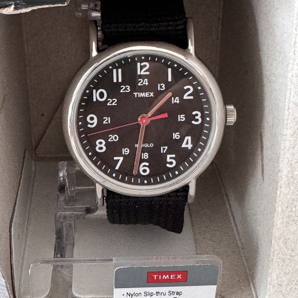 Timex Weekender Black/Black Nylon Band Watch Military Time 30 Meter ...