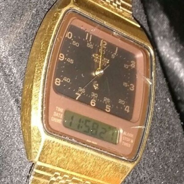 Rare Vintage 80s CITIZEN 41-8021 Ana-Digi Goldtone Watch, module 8920 ...
